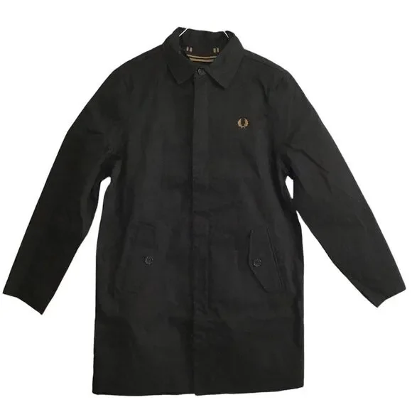 Fred Perry Black Twill Zip-Through Mac Coat New With Tag Size Medium